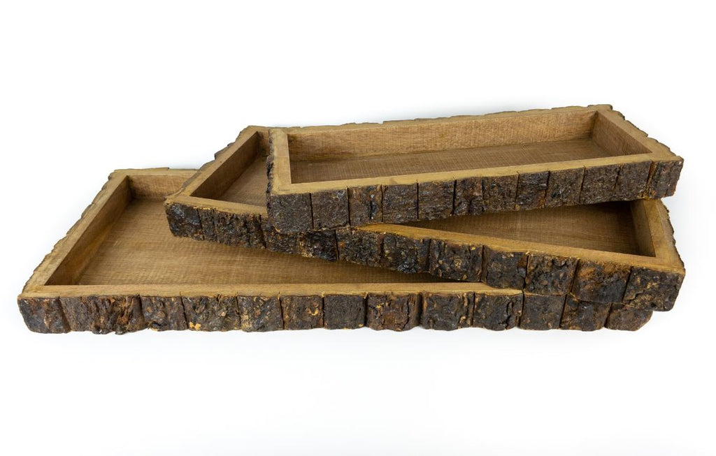 WOOD BARK TRAYS S/3 - RECTANGULAR – HOME DECORATIVE ACCENTS